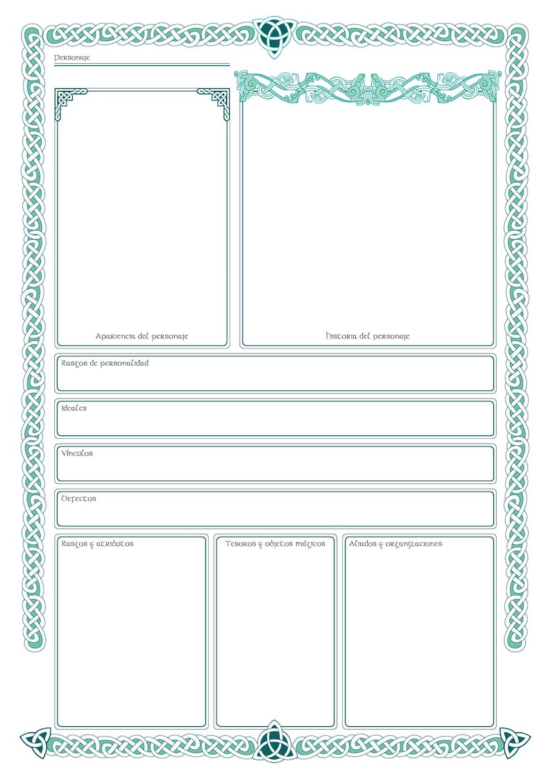Celtic Warrior Character Sheet, Dnd5, in SPANISH, PDF Format, Printable ...