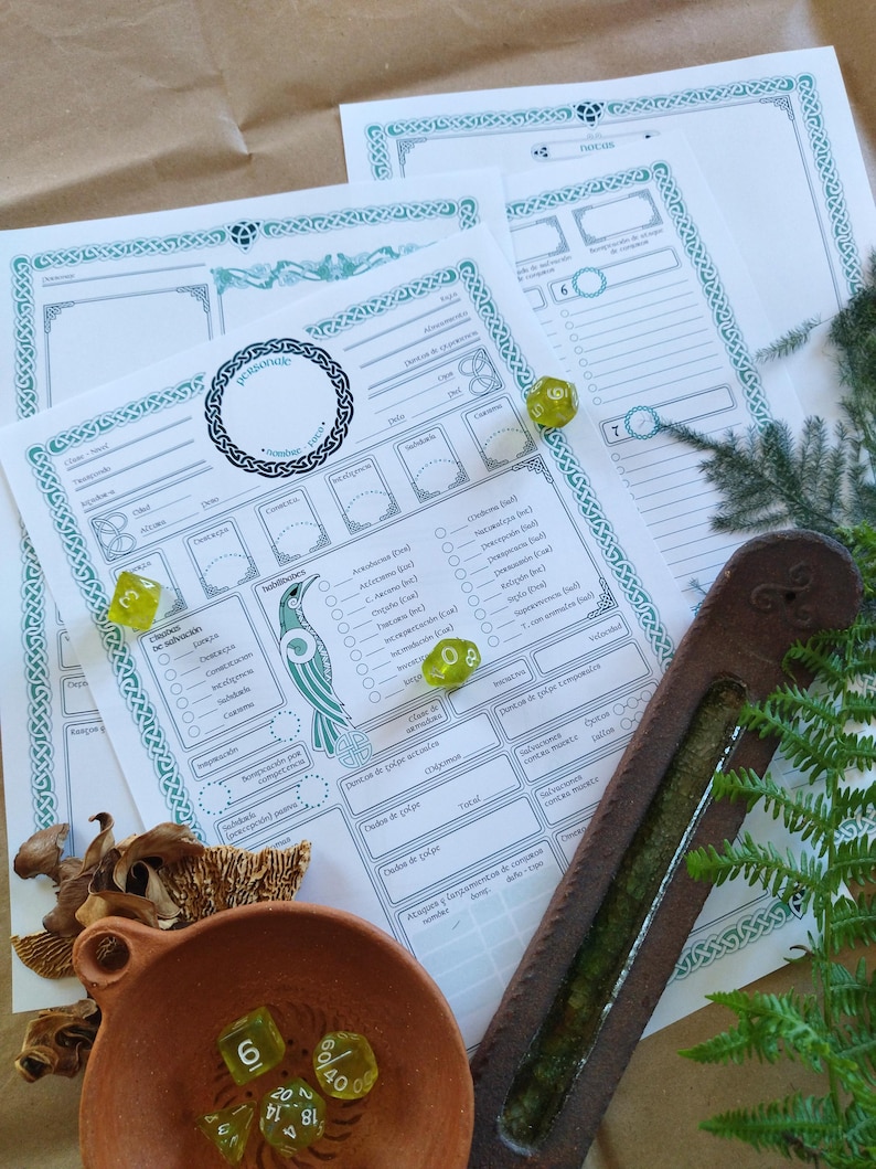 Celtic Warrior Character Sheet, Dnd5, in SPANISH, PDF Format, Printable ...
