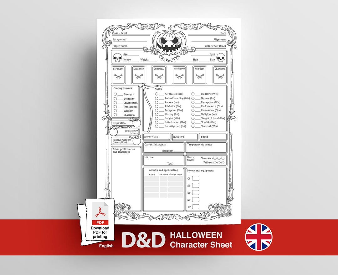 Dungeons and Dragons Character Sheet | Halloween Character Sheet ...