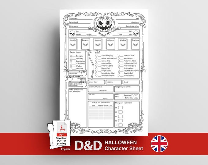 Dungeons and Dragons Character Sheet | Halloween Character Sheet ...
