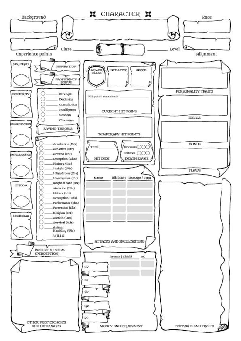 Medieval Dnd 5e Character Sheet Bundle: Editable, Fillable, Printable ...