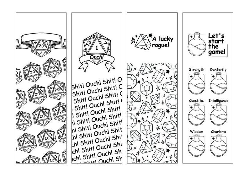 Printable Dnd Bookmarks Pack | Dungeons and Dragons Paper Bookmarks ...