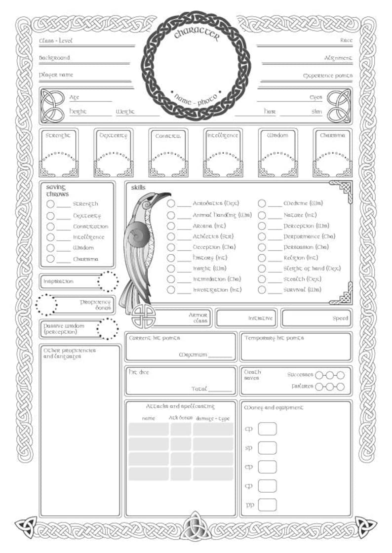Custom Dnd Warrior Character Sheet, Celtic/viking Theme, Digital PDF ...