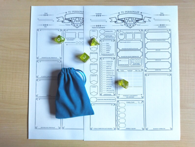 Dnd Character Sheet With D20 Die in SPANISH | Printable | 2 Pages ...