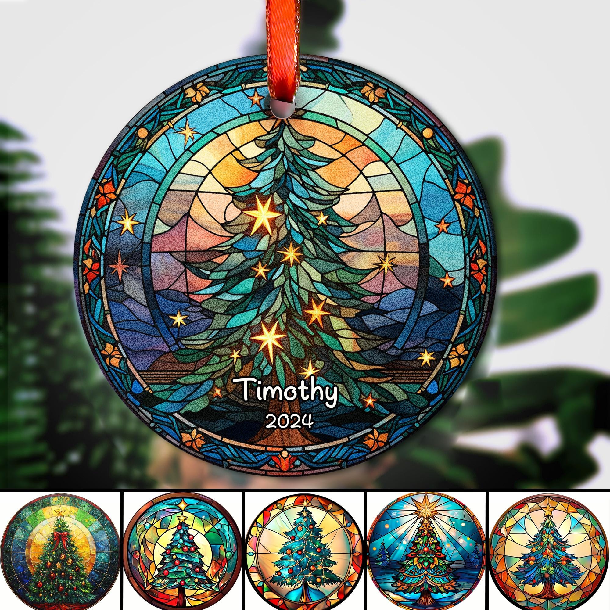 Personalized Stained Glass Christmas Tree Ornament , Personalized ...