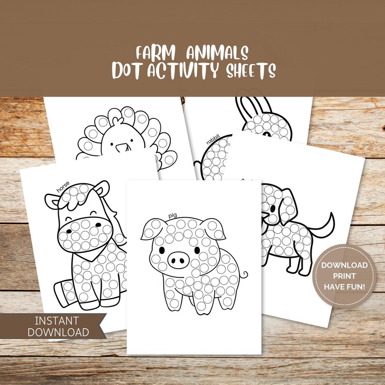 Farm Animals Dot Marker Sheets, Dab It, Do a Dot, Animal Coloring Pages ...