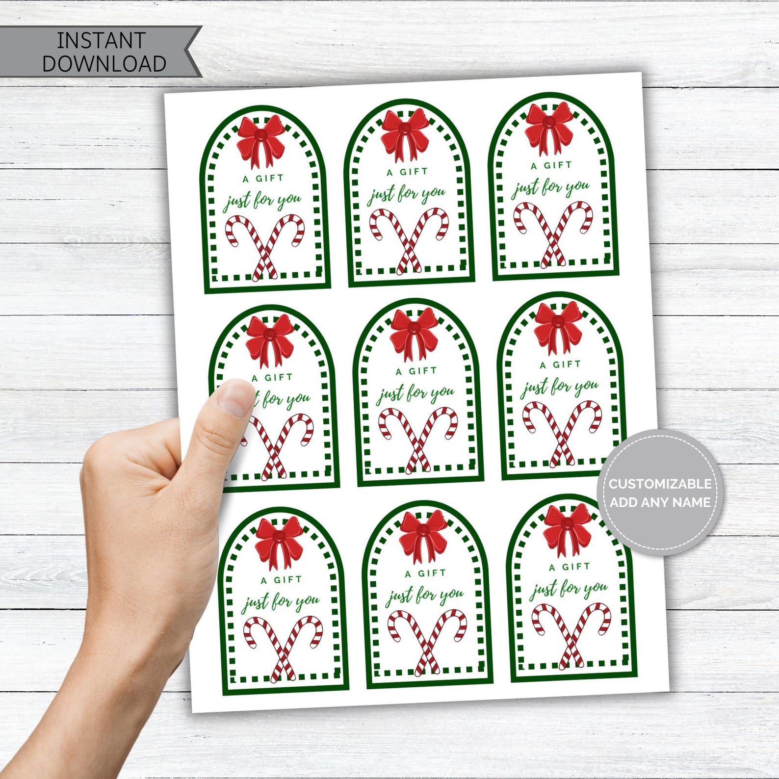 Candy Cane Christmas Tag - Christmas Gift Tag - Green Holiday Gift Tag ...