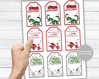 Dinosaur Christmas Tag - Personalized Christmas Tag - Christmas ...