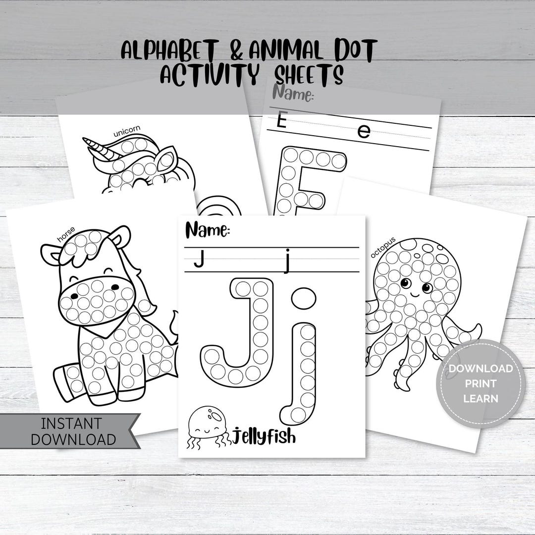 Alphabet & Animals Dot Marker Sheets, Alphabet Coloring Pages ...