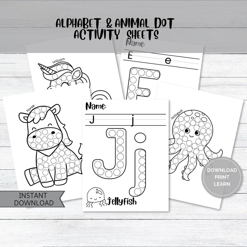 Alphabet & Animals Dot Marker Sheets, Alphabet Coloring Pages ...
