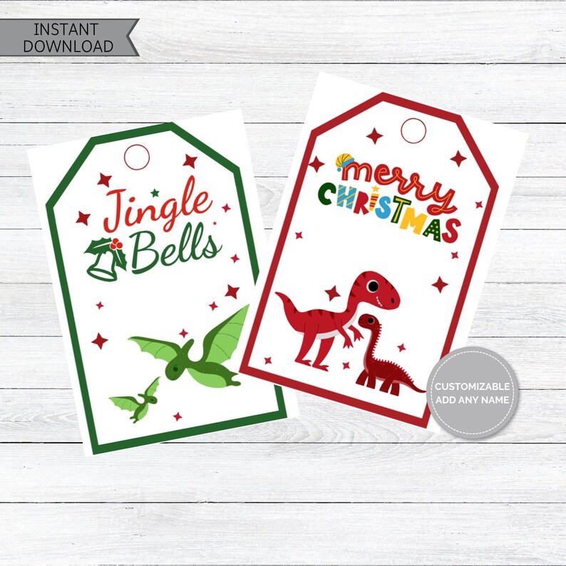 Dinosaur Christmas Tag - Personalized Christmas Tag - Christmas ...