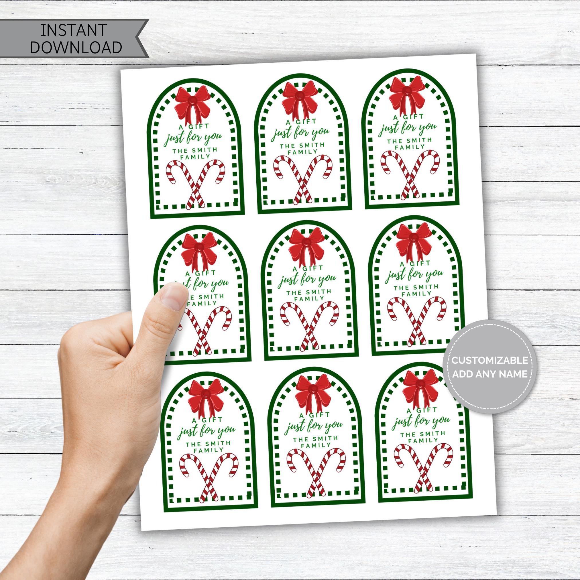 Candy Cane Christmas Tag - Christmas Gift Tag - Green Holiday Gift Tag ...