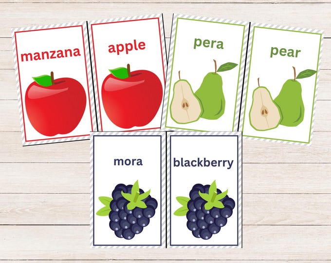 Tarjetas de frutas imprimibles para niños inglés-español - Etsy México