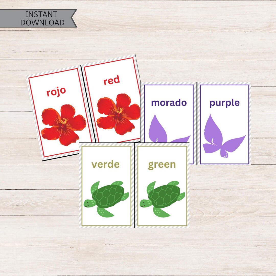 Bilingual Color Flash Cards - English/spanish Cards - Color Matching ...