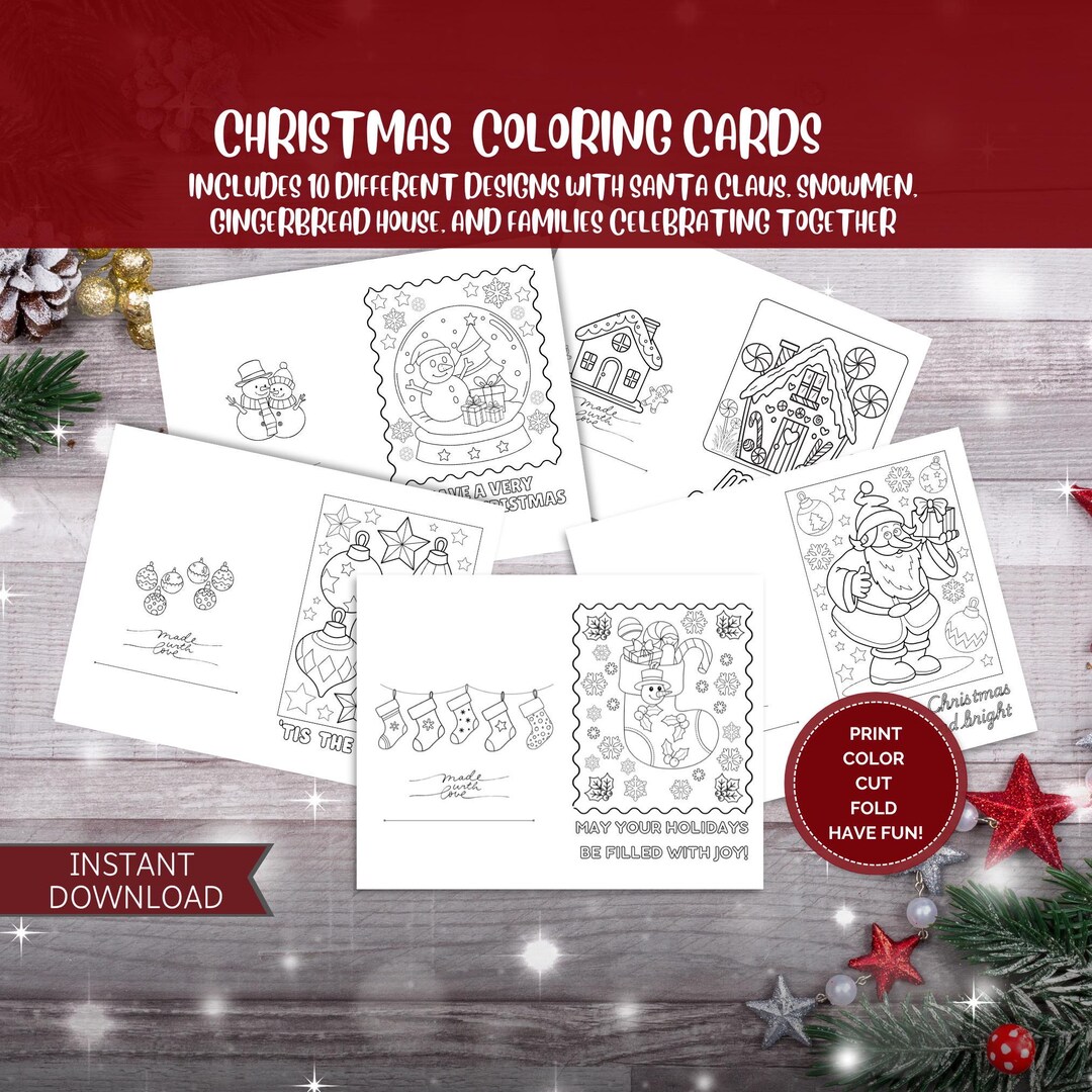 Christmas Coloring Cards - 10 Different Designs Featuring Ornaments ...
