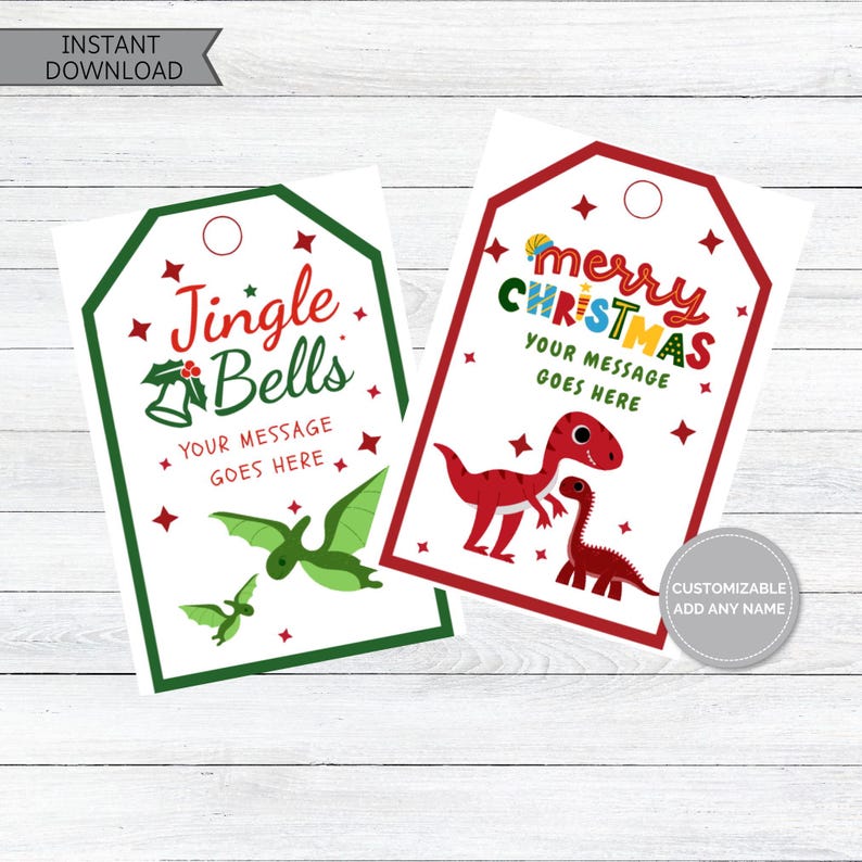 Dinosaur Christmas Tag - Personalized Christmas Tag - Christmas ...