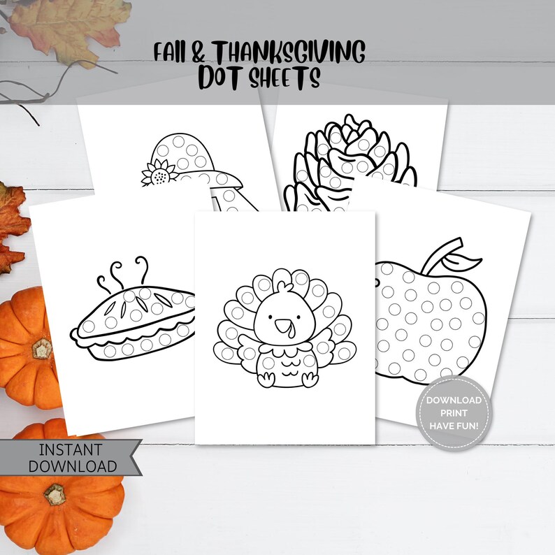 Fall & Thanksgiving Dot Marker Sheets, Autumn Coloring Pages, Preschool ...