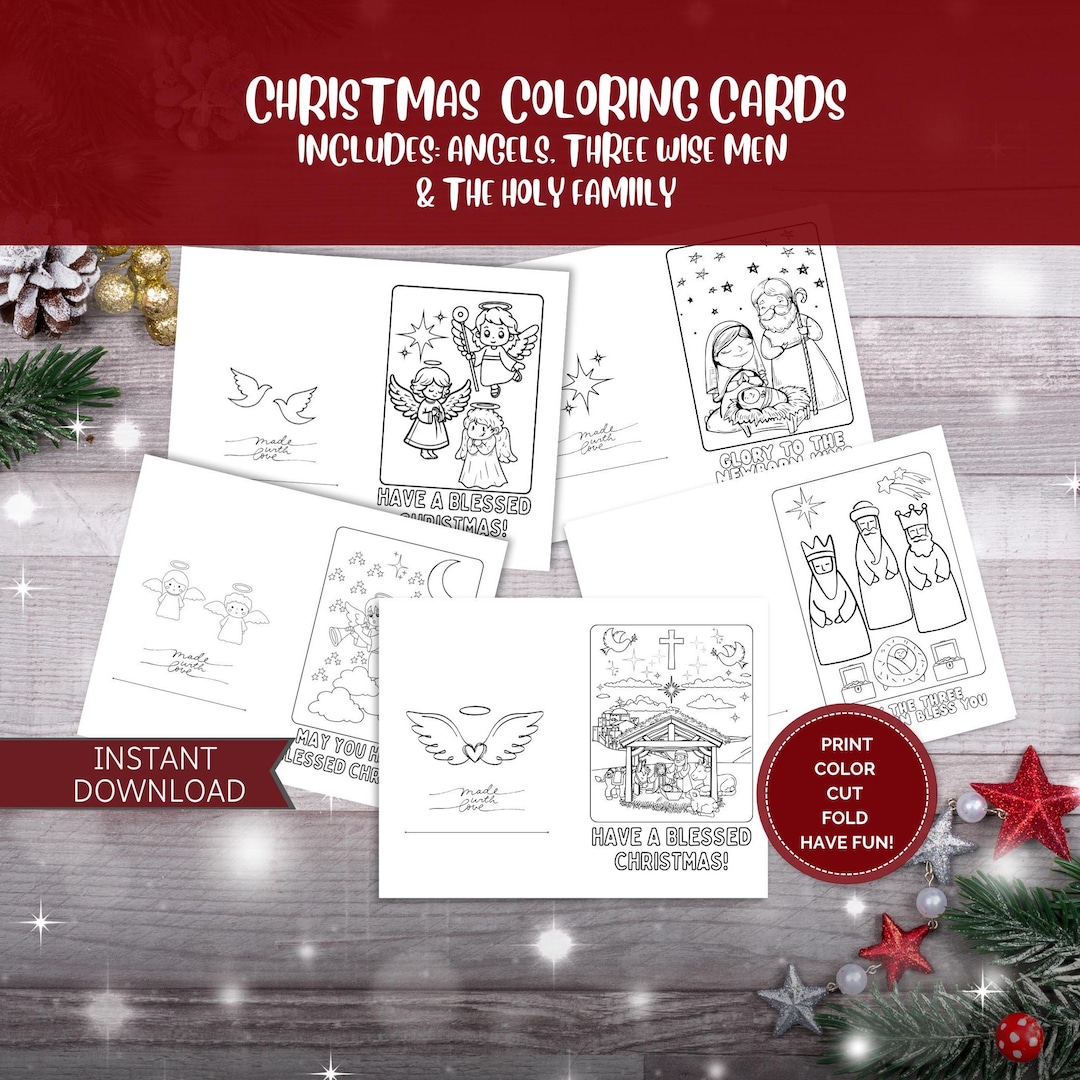 Cartes à colorier Nativité - Cartes à colorier de Noël - Cartes de Noël ...