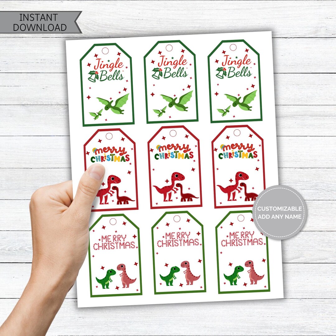 Dinosaur Christmas Tag Personalized Christmas Tag Christmas Dinosaur ...