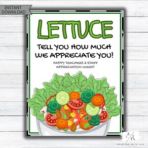 Lettuce - Salad Teacher Appreciation Sign - Thanks Appreciation ...