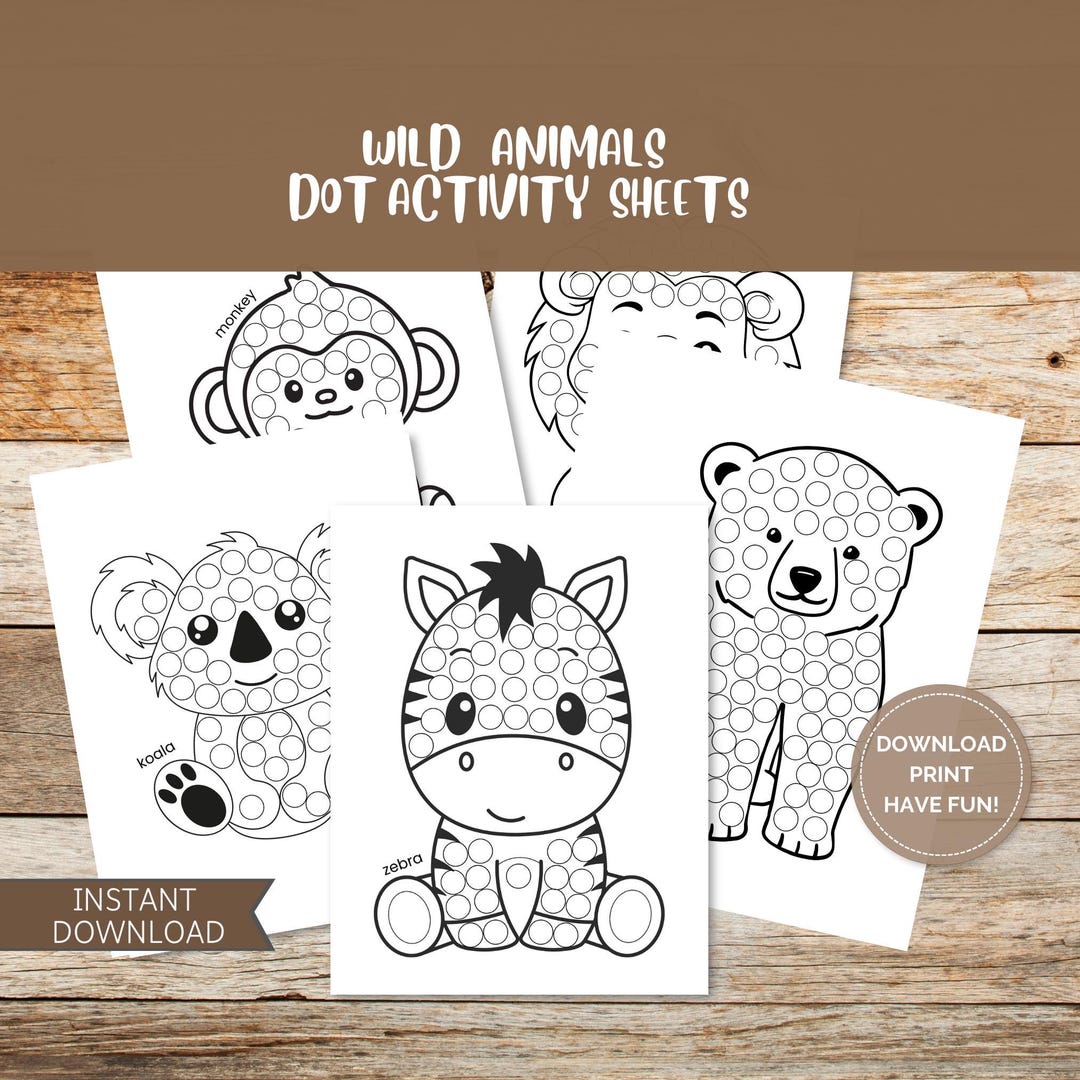 Wild Animals Dot Marker Sheets, Dab It, Do a Dot, Animal Coloring Pages ...