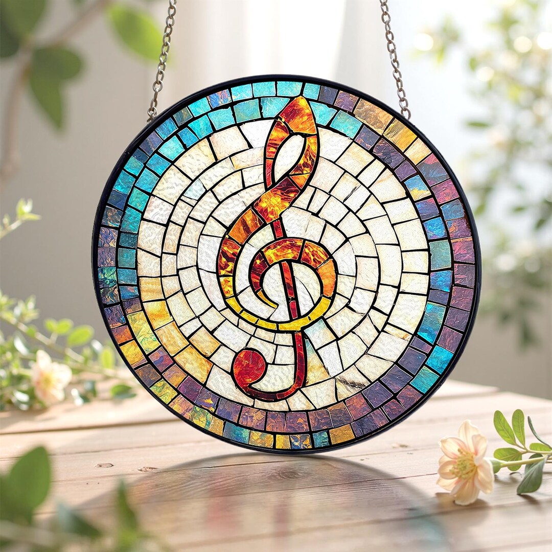 Treble Clef Stained Glass Suncatcher/musical Note Window Hanging/gift ...