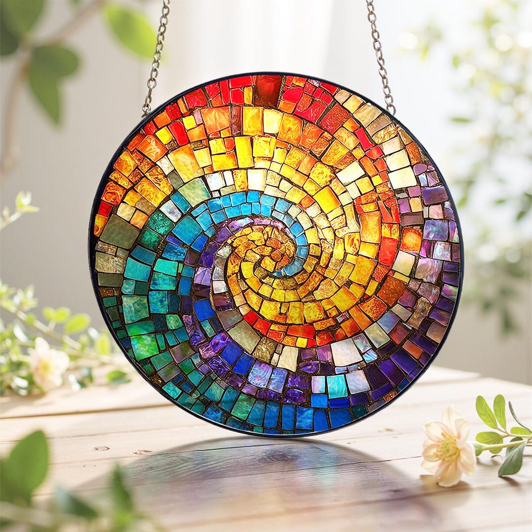 Rainbow Spiral Suncatcher, Window Rainbow Maker, Modern Mosaic Glass ...