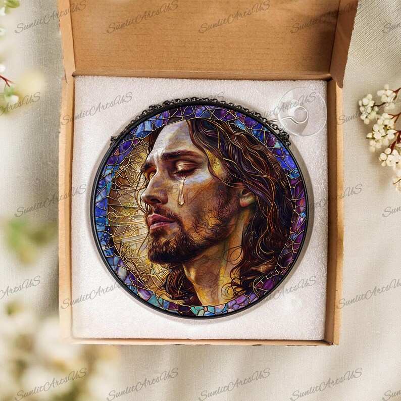 Jesus Portrait Suncatcher Glass Window Decor, Jesus Catholic Ornament ...