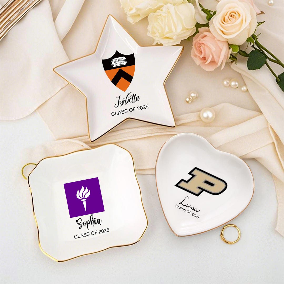 Personalized University Logo Trinket Ring Dish, Custom Graduation Gift ...