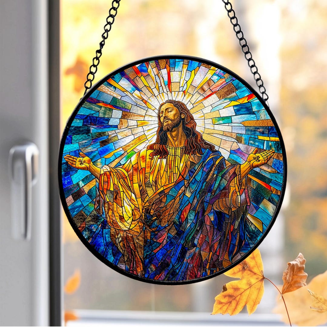 Jesus Portrait Suncatcher Glass Window Decor, Jesus Catholic Ornament ...