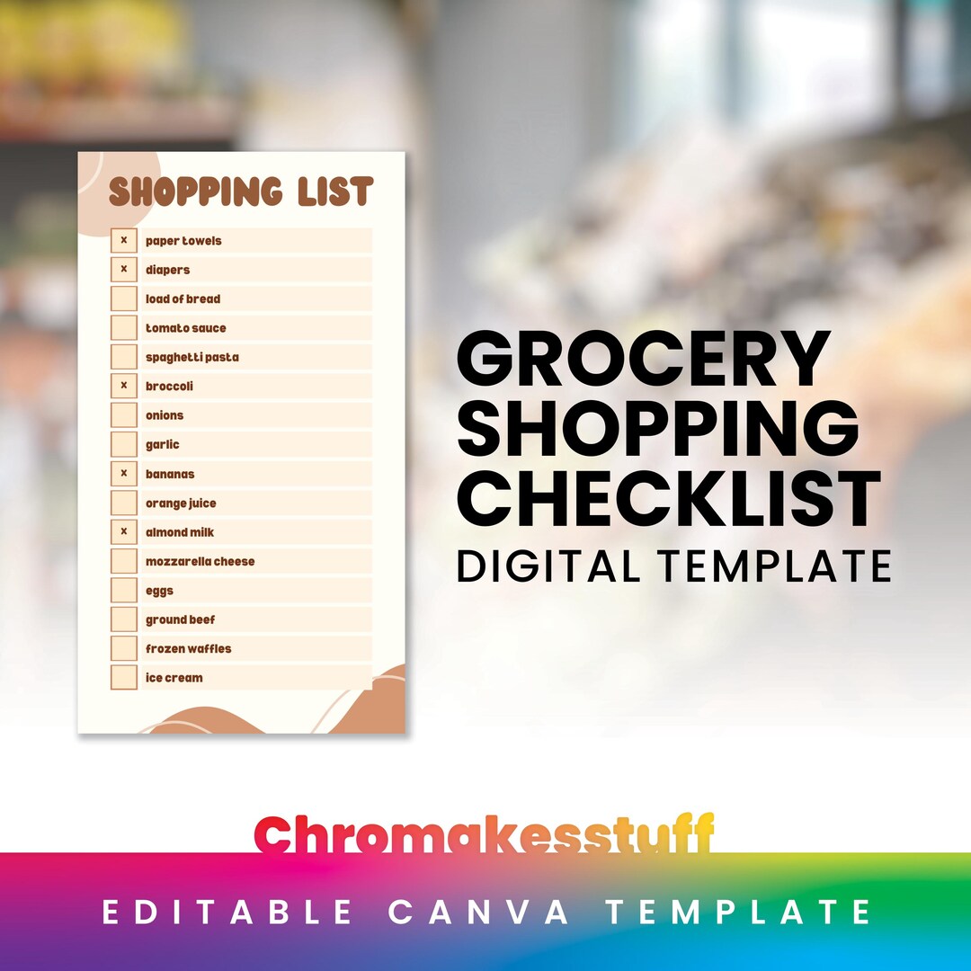 Simple Grocery Shopping Checklist - Digital & Printable Canva Template ...