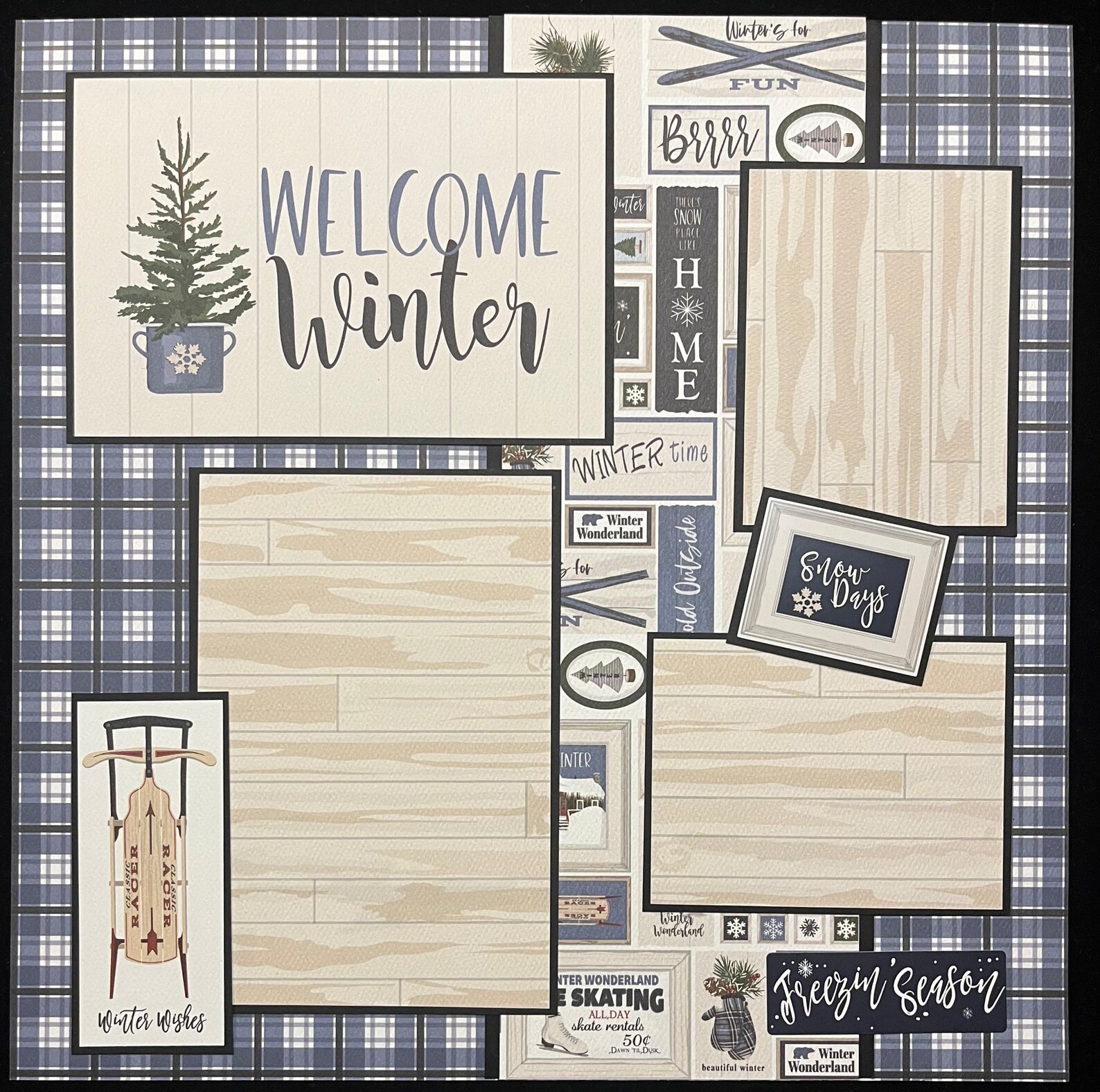 Winter Memories Scrapbook Album Page, Sledding Snowman Layout - Etsy