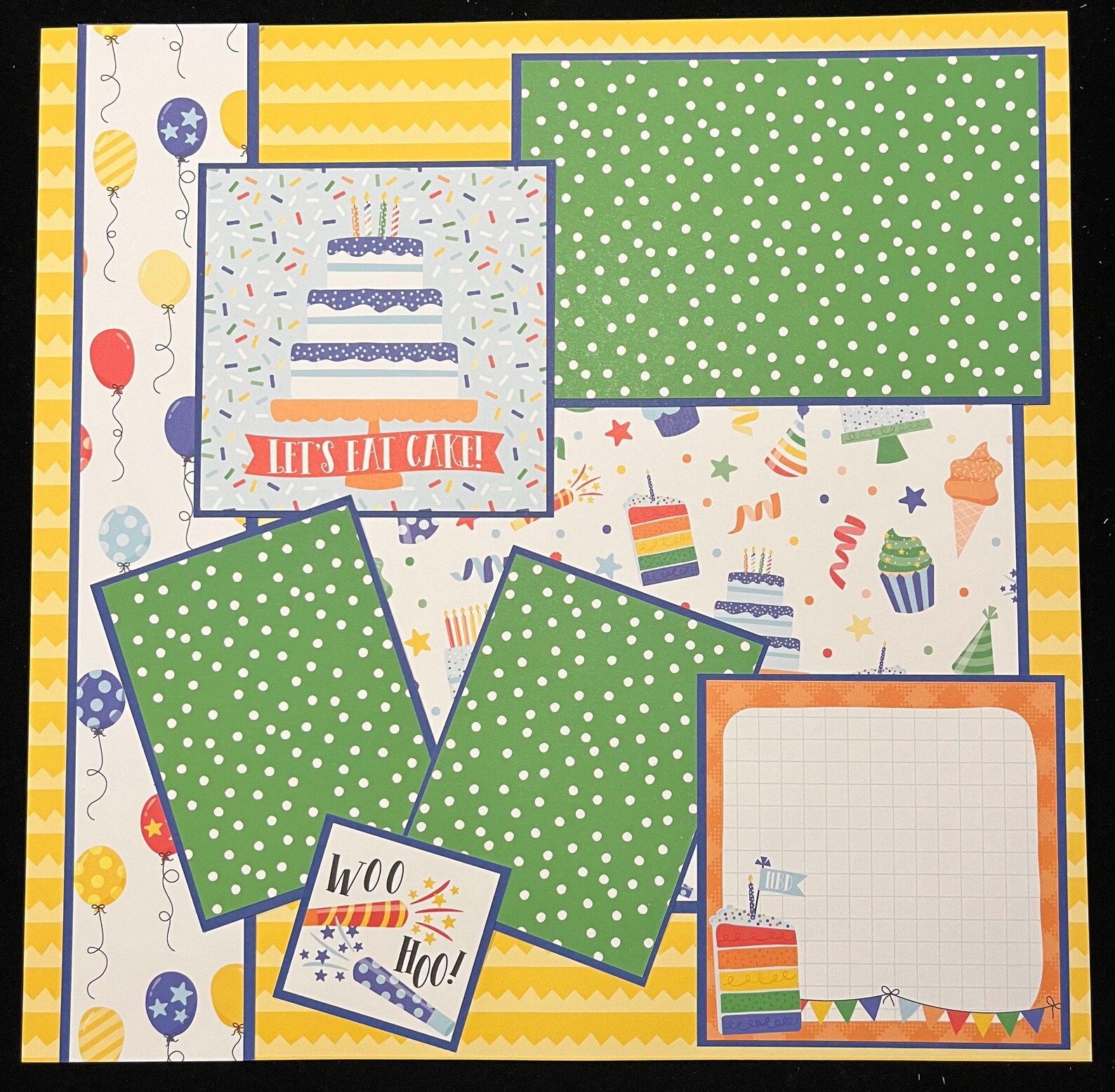 Premade Birthday Scrapbook Album Page, Cake and Balloons - Etsy