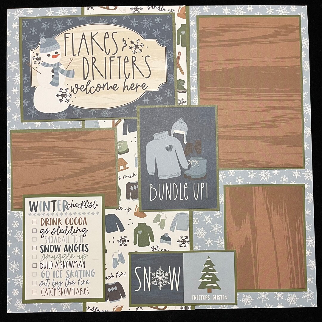 Premade Winter Scrapbook Album Page, Snow, Sledding, Snowman, Winter ...