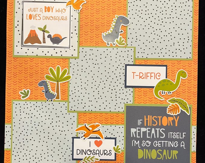 Premade Scrapbook Album Page, Dinosaur Scrapbook Layout Kid Page ...