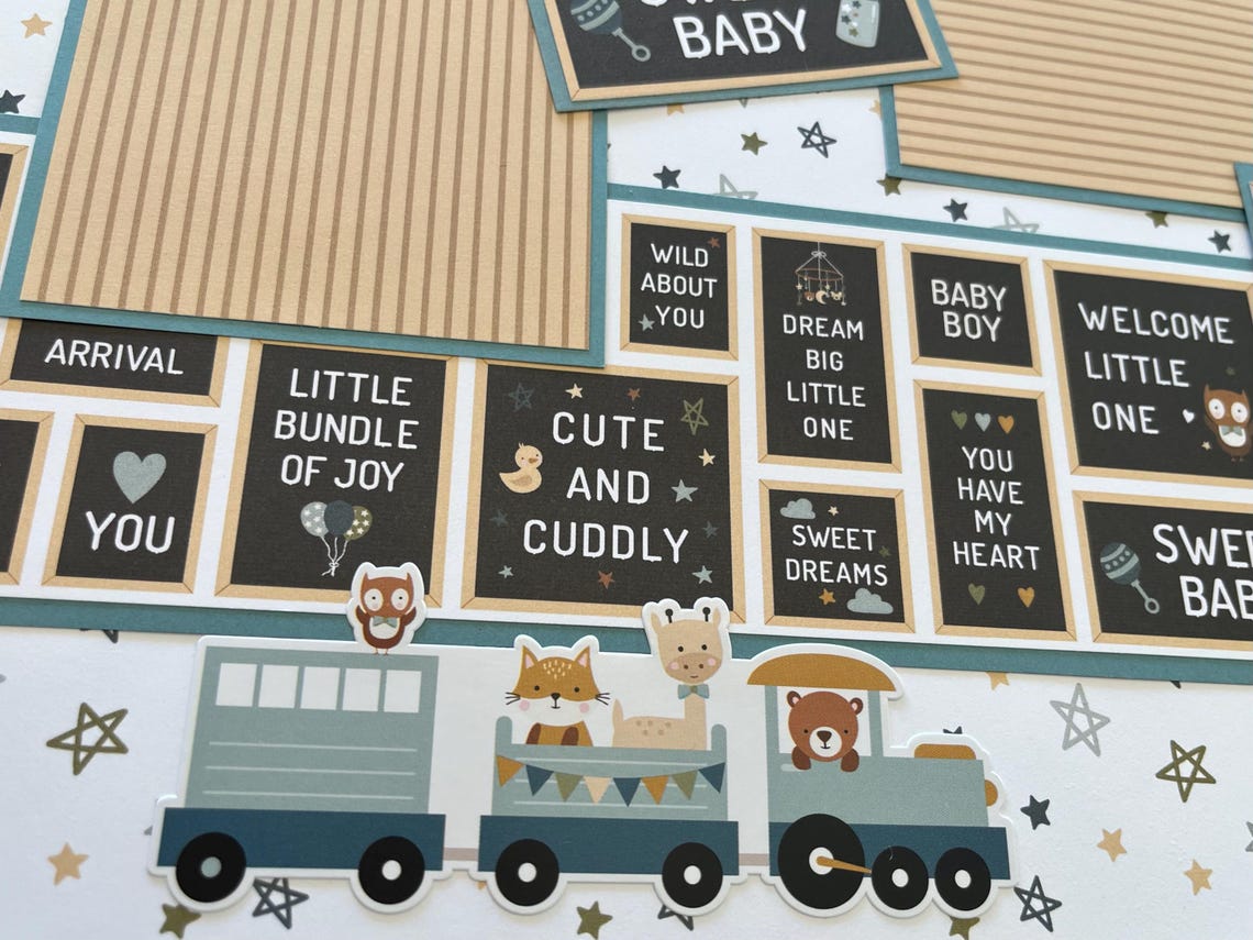 Baby Boy Premade Scrapbook Album Page, Memory Album Page, Photo Album ...