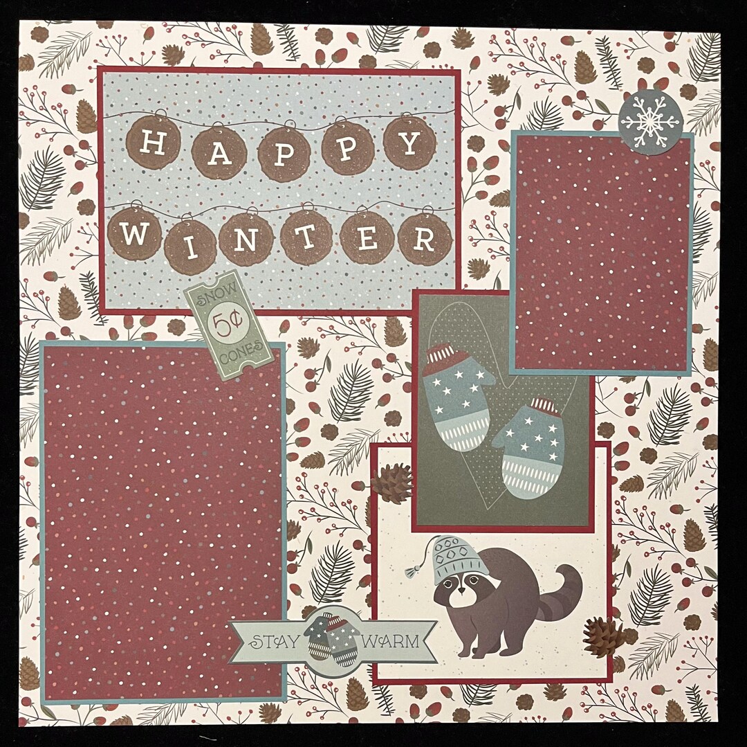 Premade Winter Scrapbook Album Layout Page, Winter Photo Album, Winter ...