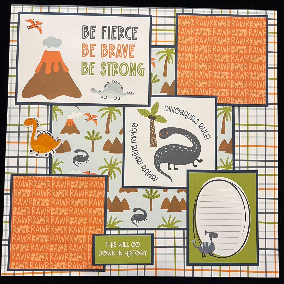 Premade Scrapbook Album Page, Dinosaur Scrapbook Layout Kid Page ...