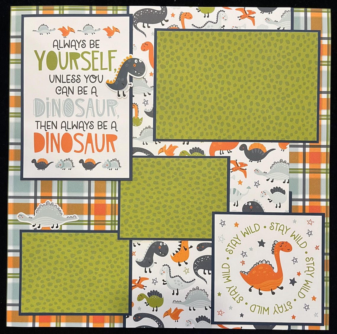 Premade Scrapbook Album Page, Dinosaur Scrapbook Layout Kid Page ...
