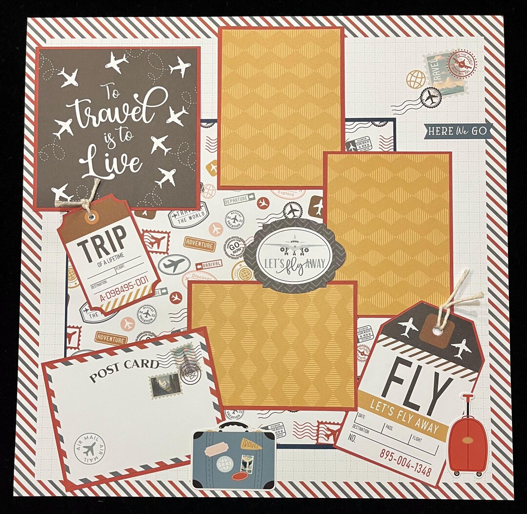 Travel Scrapbook Album Layout, Premade Album Page, Air Travel, Vacation ...