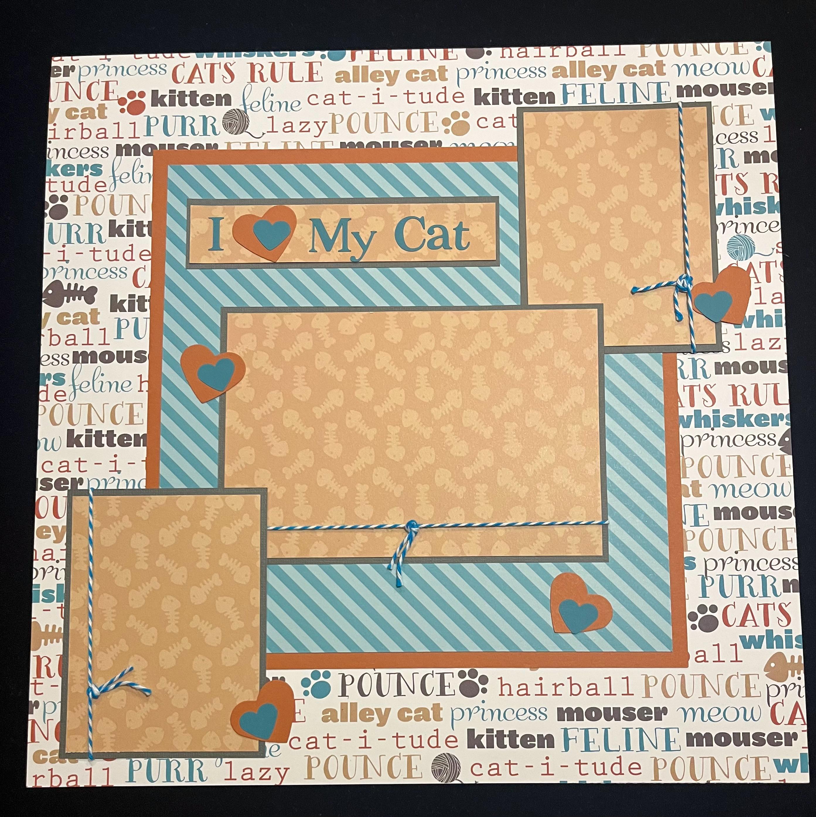 Cat Scrapbook Layout, Premade Two-page Album Layout, I Love My Cat ...