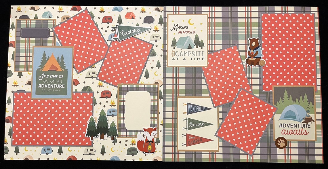 Camping Scrapbook Album Layout, Two Page Camping Layout, Camping ...