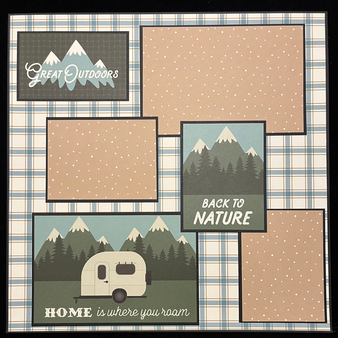 Great Outdoors Scrapbook Layout Page, Camping Trip Page, Nature Trip ...
