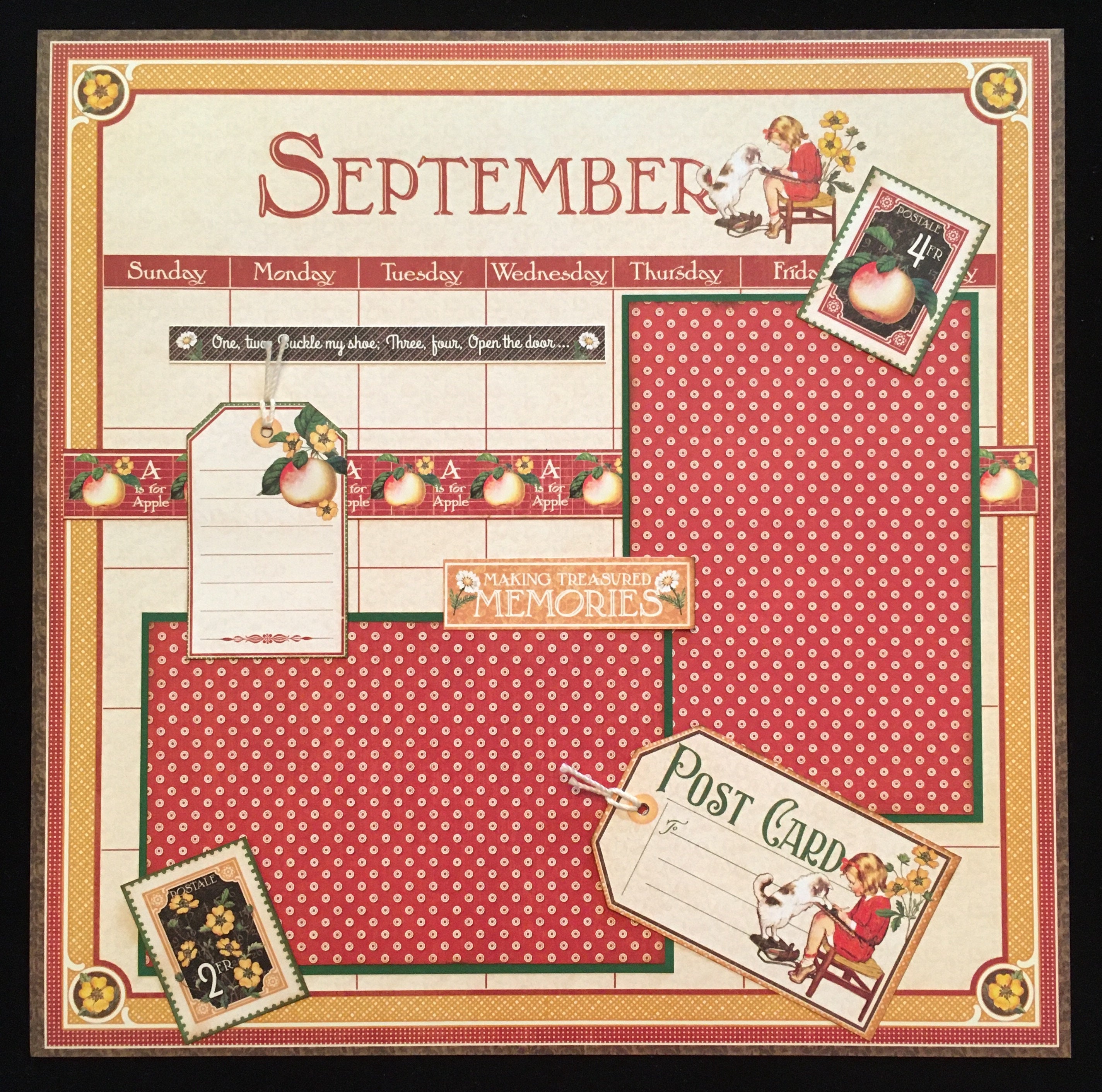 September Scrapbook Layout Page, Calendar Style Layout, Back to School ...