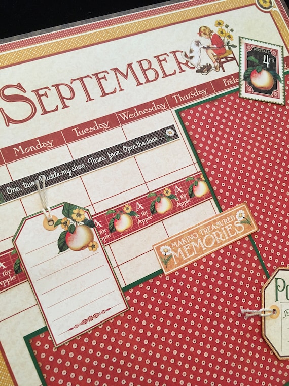 September Scrapbook Layout Page Calendar Style Layout Back - Etsy