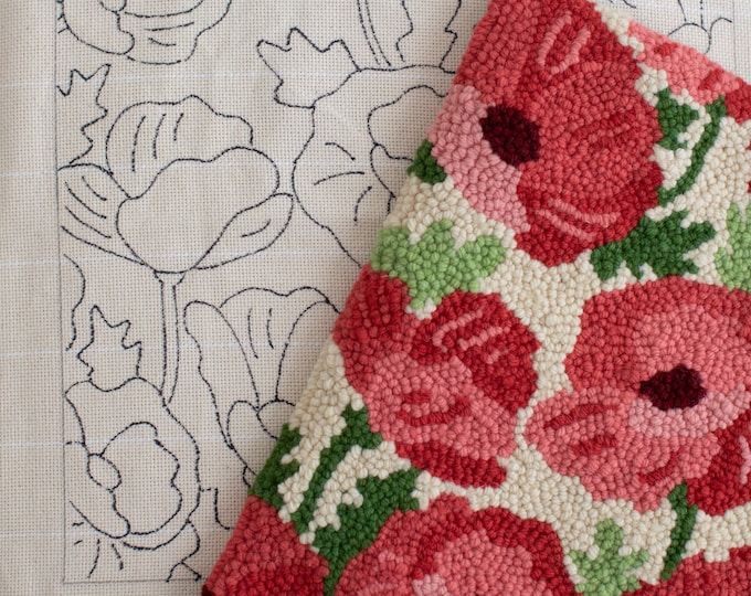 Traced Punch Needle Pattern on Monks Cloth With Serged Edges, Punch ...