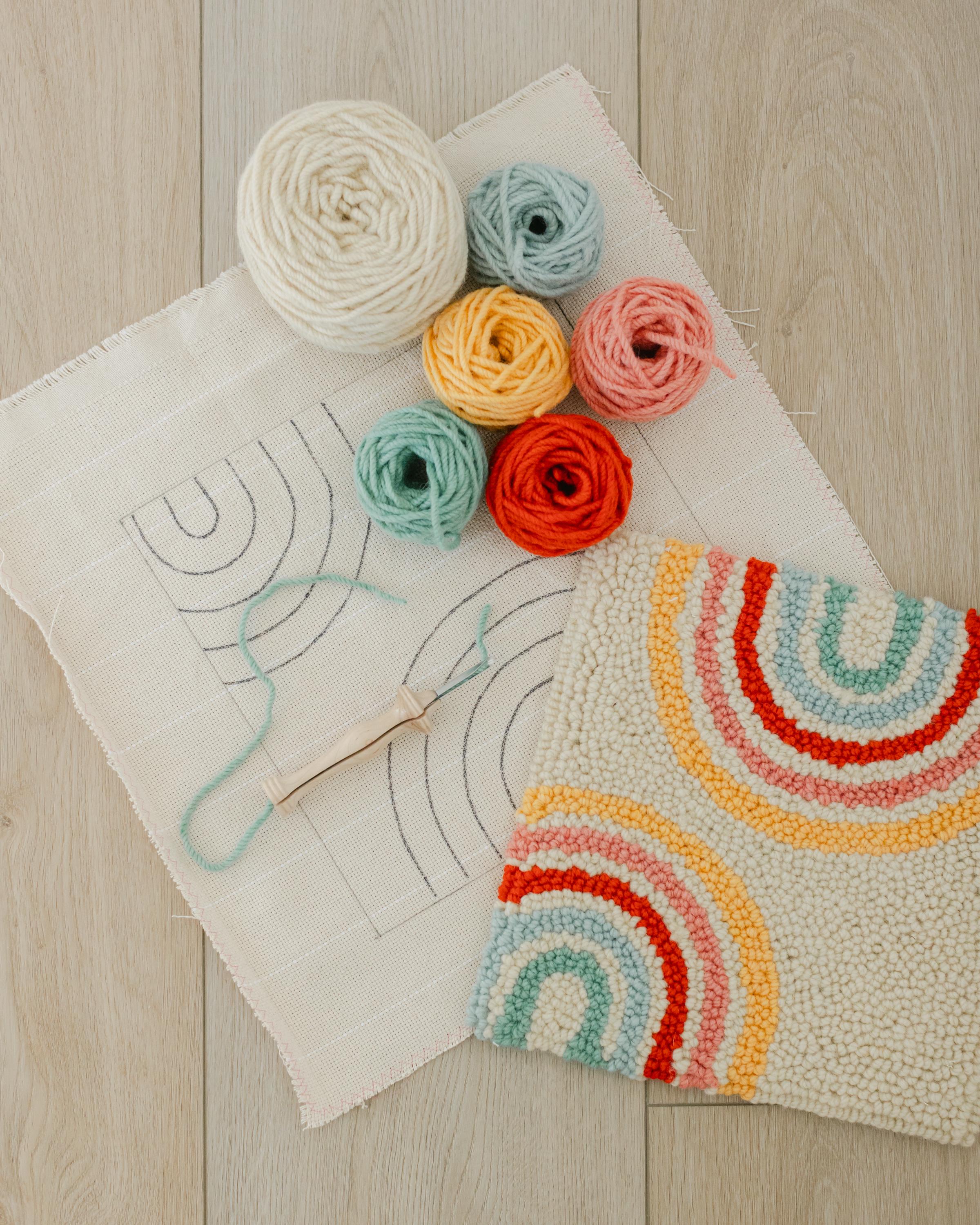 Beginner Punch Needle Pattern and Yarn | Rainbow | Crafter's Gift | Rug ...