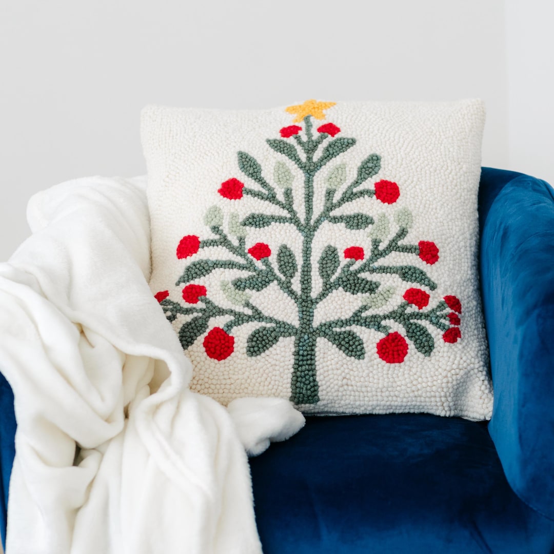 Folk Christmas Tree Punch Needle Pattern , Monks Cloth With Serged ...