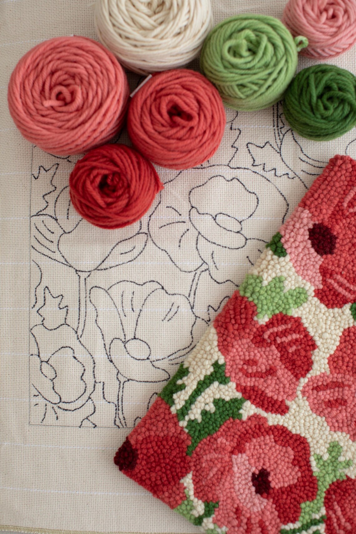 Floral Poppies Pattern, Make Your Own Punch Needle Pillow, Yarn Bundle ...