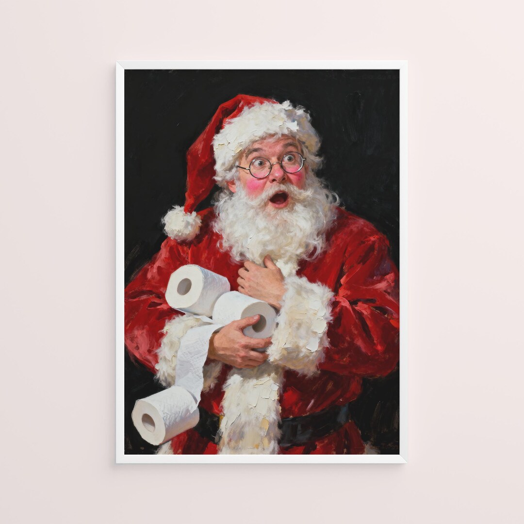 Christmas Santa Bathroom Poster, Classic Brush Look, Playful Night ...